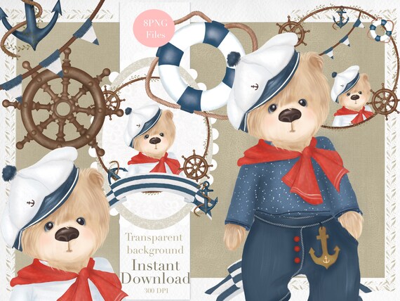Watercolor Clipart Marine Adventure Baby Boy Nautical | Etsy