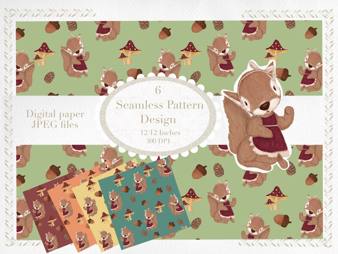 Squirrel Digital Paper, Seamless Pattern, Seamless Paper, Digital Paper ...