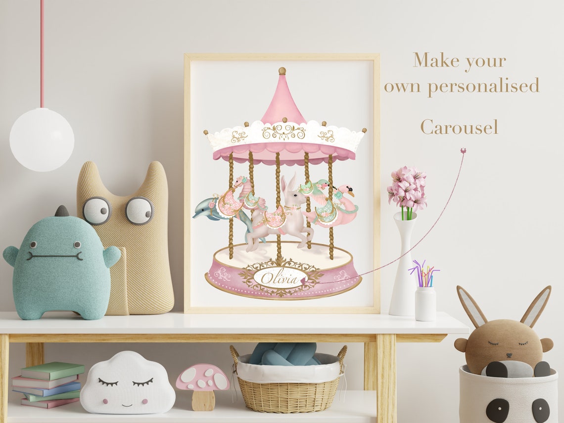 Carousel Watercolor Clipart, Carousel Animals , Carousel Nursery Art, Baby Shower, Carousel PNG ...