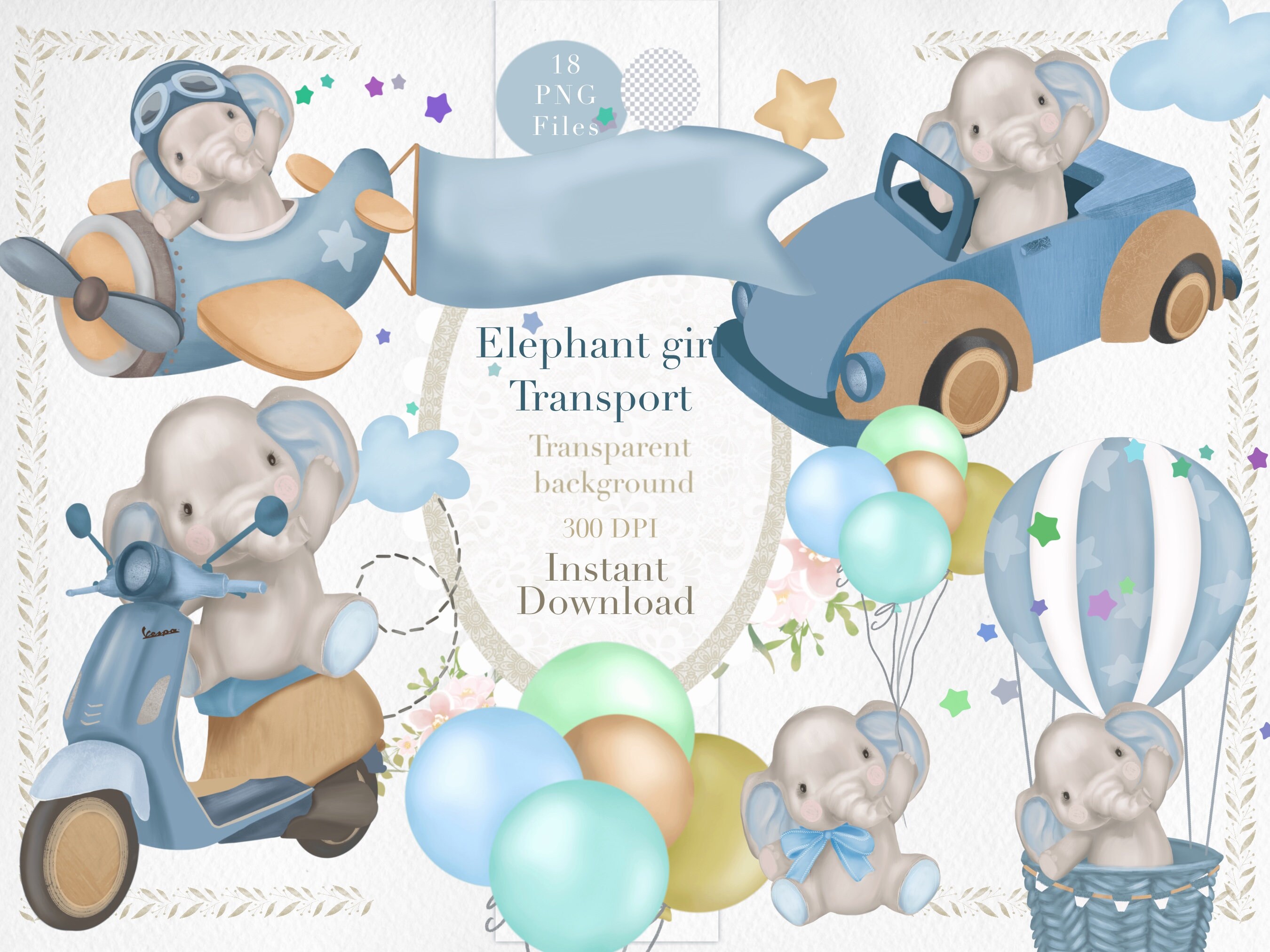 Baby Elephant Clipart, Blue Watercolor Elephant Png,kids Clipart ...