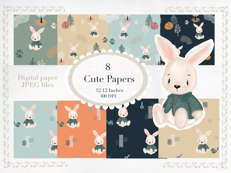 Bunny Rabbit Digital Papers Vintage Bunny Paperboy Bunny - Etsy