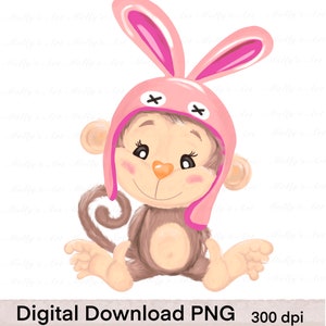 Instant Download PNG.Monkey Clip art. Cute monkey | Etsy