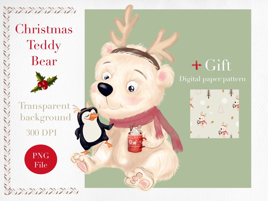 Christmas Teddy Bear PNG,JPEG transparent Background.instant Download ...