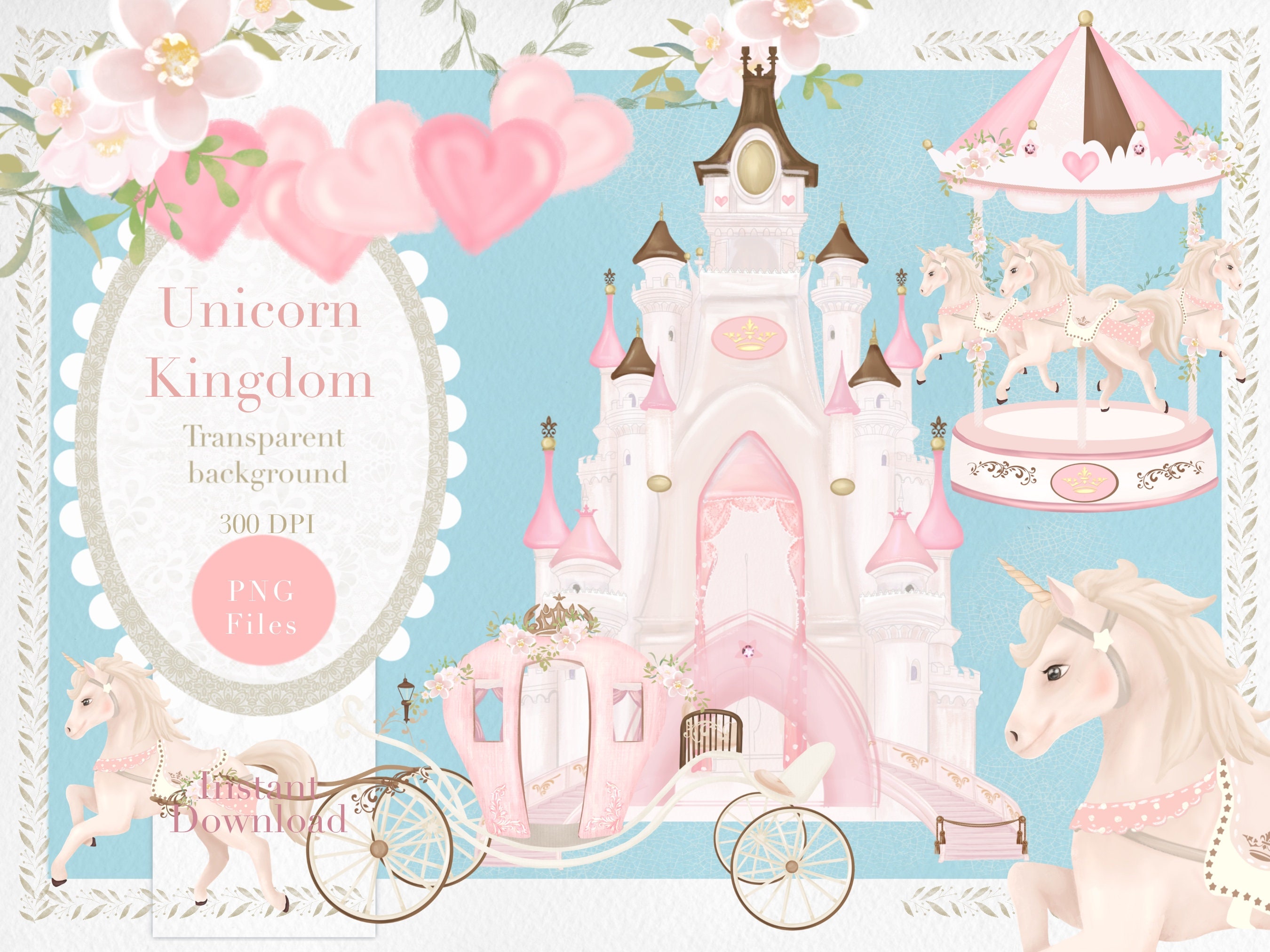 Watercolor Fairy Tale Clipart, Fairytale Castle Clipart, Royal Carriage ...