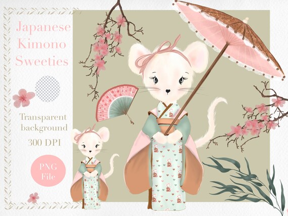 Japanese Clipart mouse Clipart Kimono Clipart Japanese - Etsy