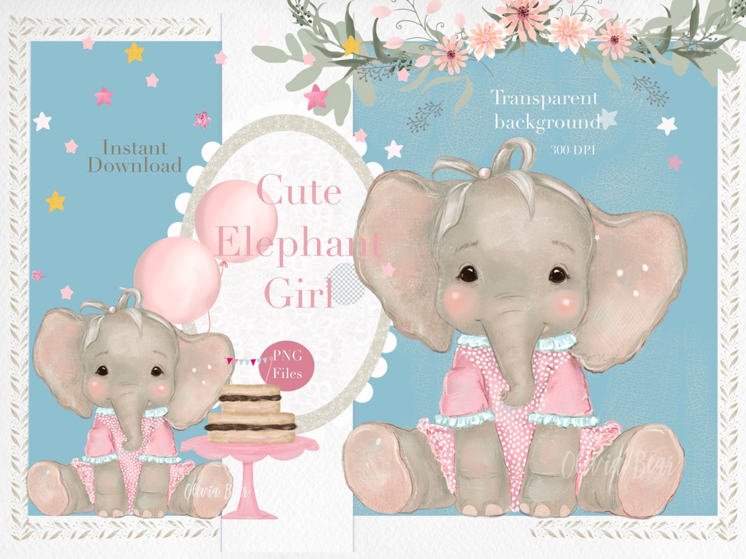 Cute Pink Elephant Watercolor Clipart, Baby Shower Graphics PNG, Baby ...