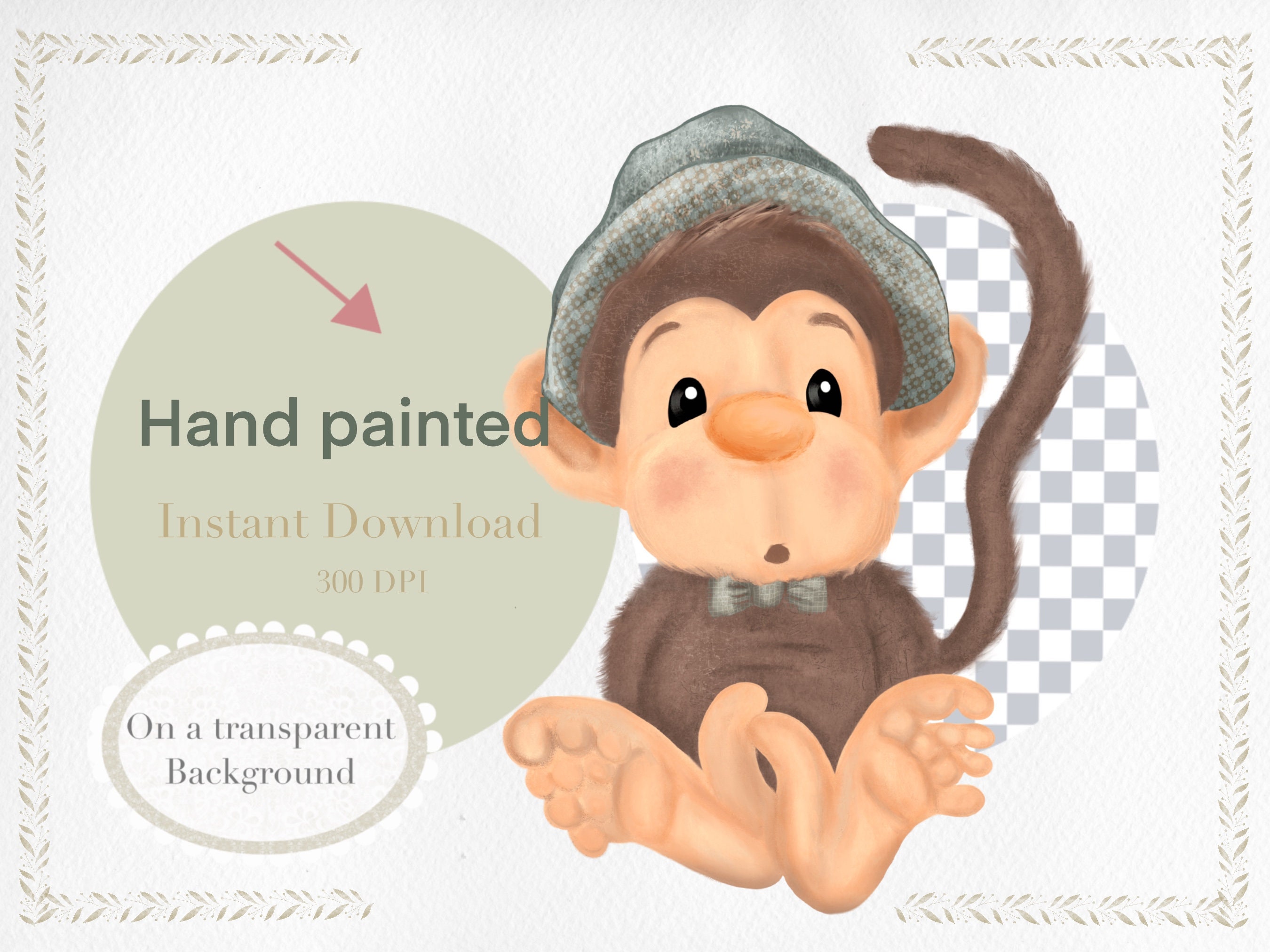 Cute Monkey Pattern for Kids, Monkey Digital Paper, African Animal ...