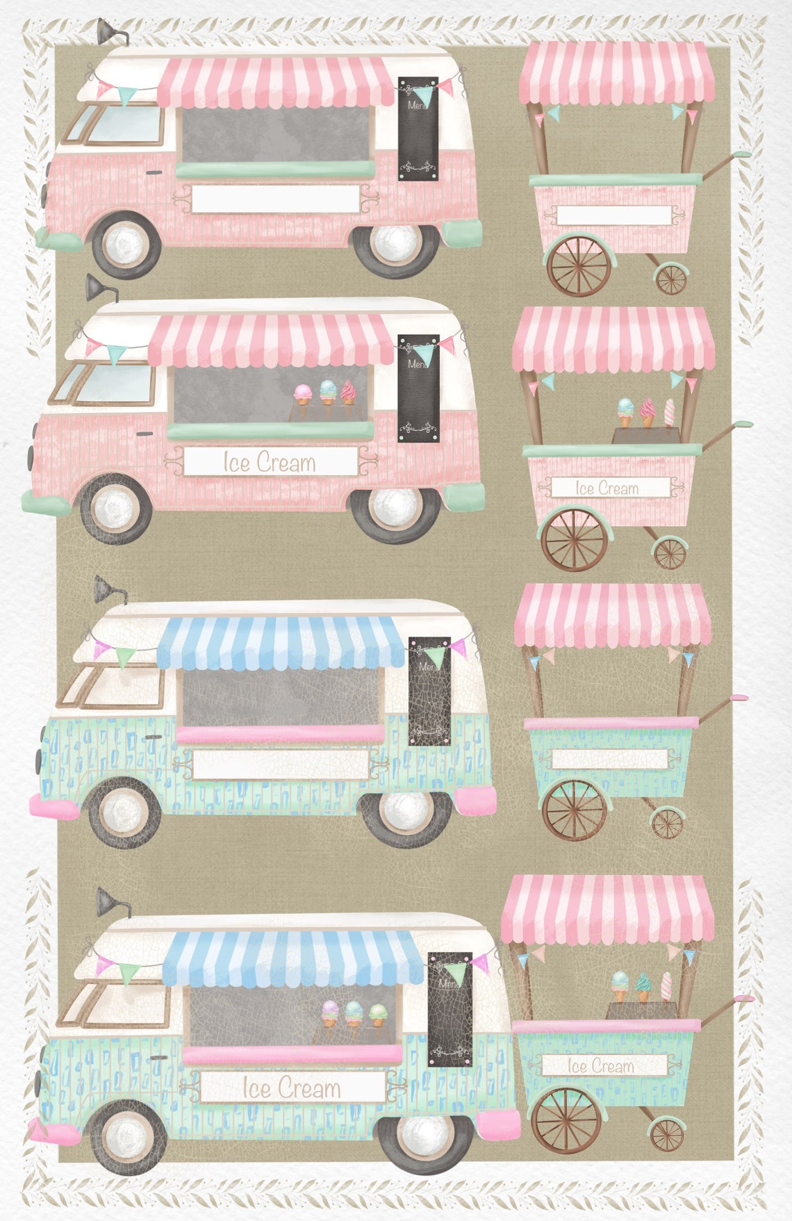 Ice Cream Clipart, Watercolor Ice Cream, Ice Cream Clipart, Retro Ice ...