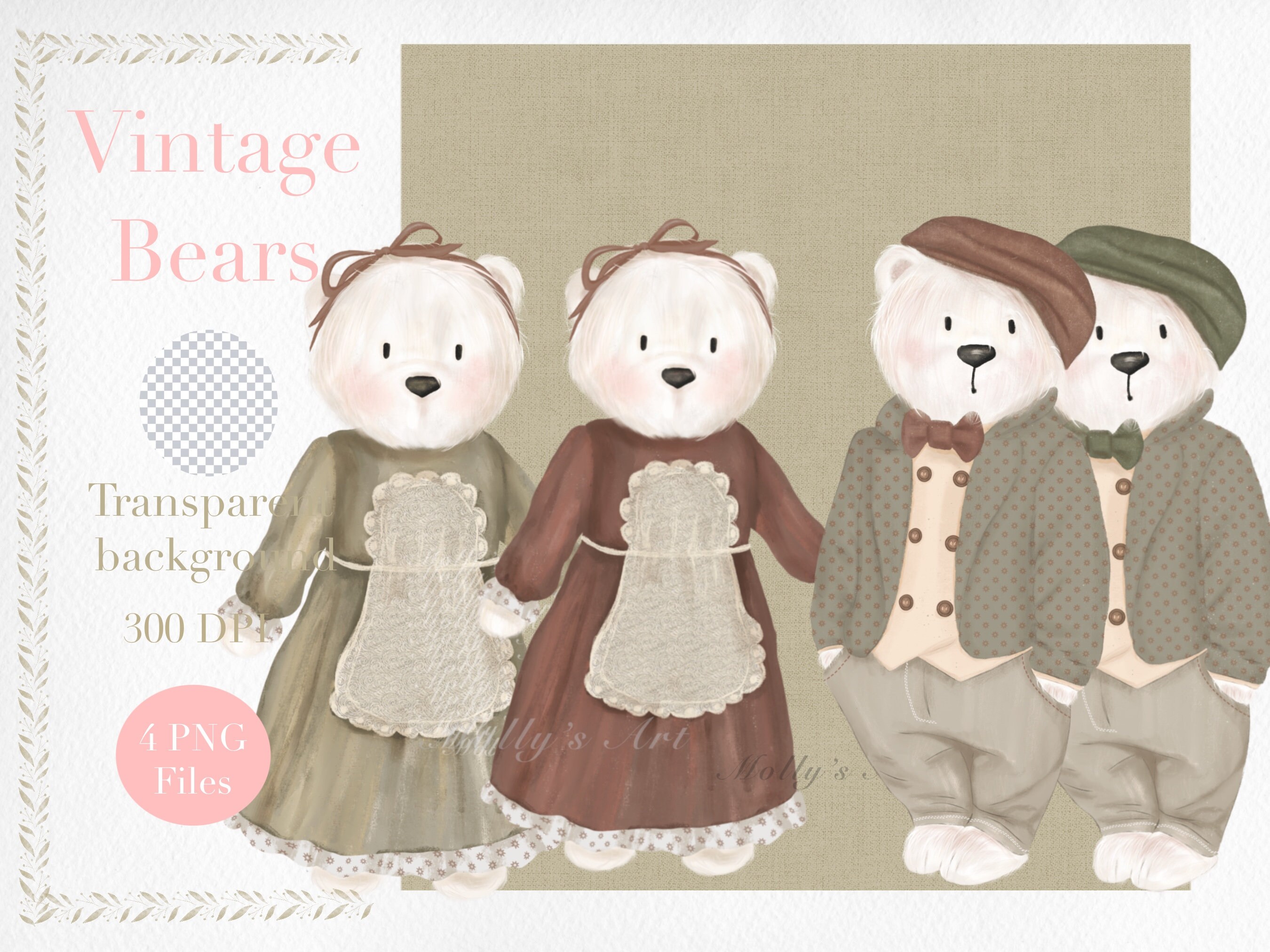 Vintage Bears Clipart, Bears Clipart,nursery Clipart Bears PNG, Instant ...