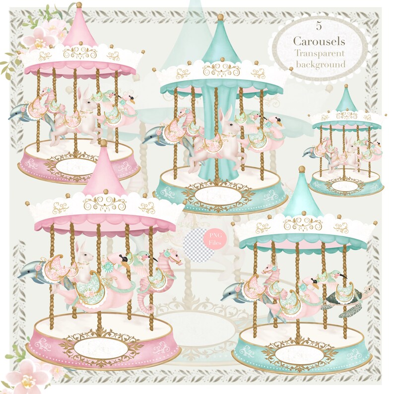 Carousel Watercolor Clipart, Carousel Animals , Carousel Nursery Art ...