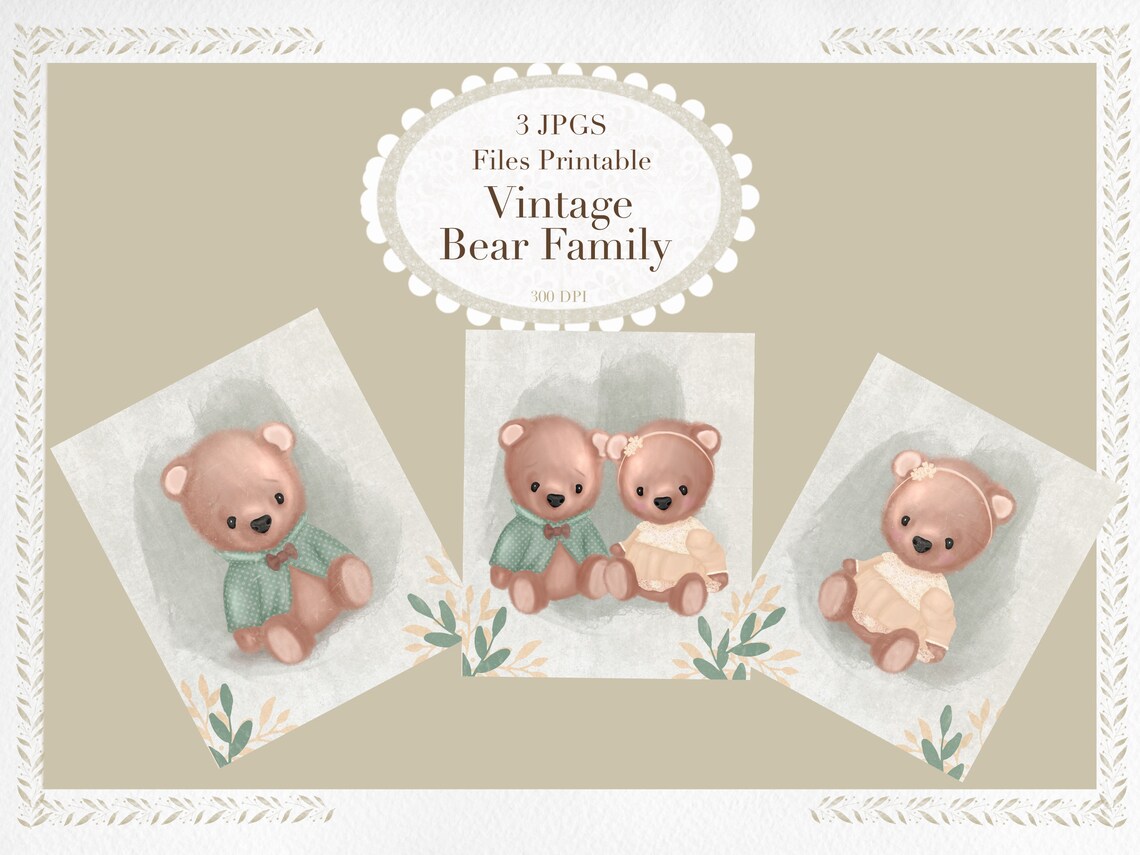 Bear Family Clipart Vintage Bear Family PNG Nursery Art | Etsy