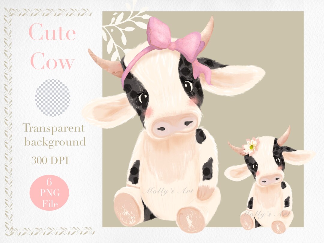 Cute Cow Clipart PNG - Instant Download - Cow Girl - Baby Animals ...