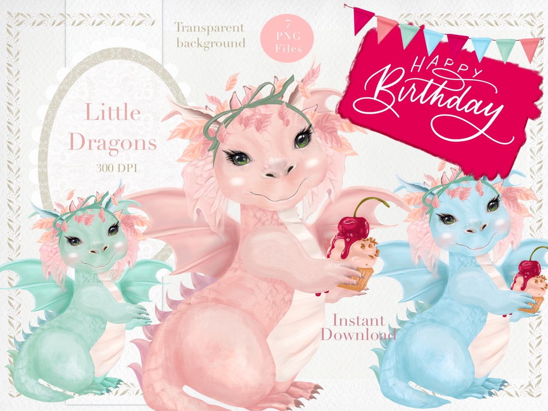 Pink Fairy Dragon PNG Clipart Instant Download for Girls Party , Cute ...