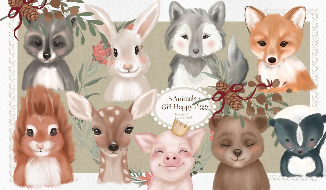 Woodland Animals Watercolor Clipart PNG Forest Animals Clip - Etsy