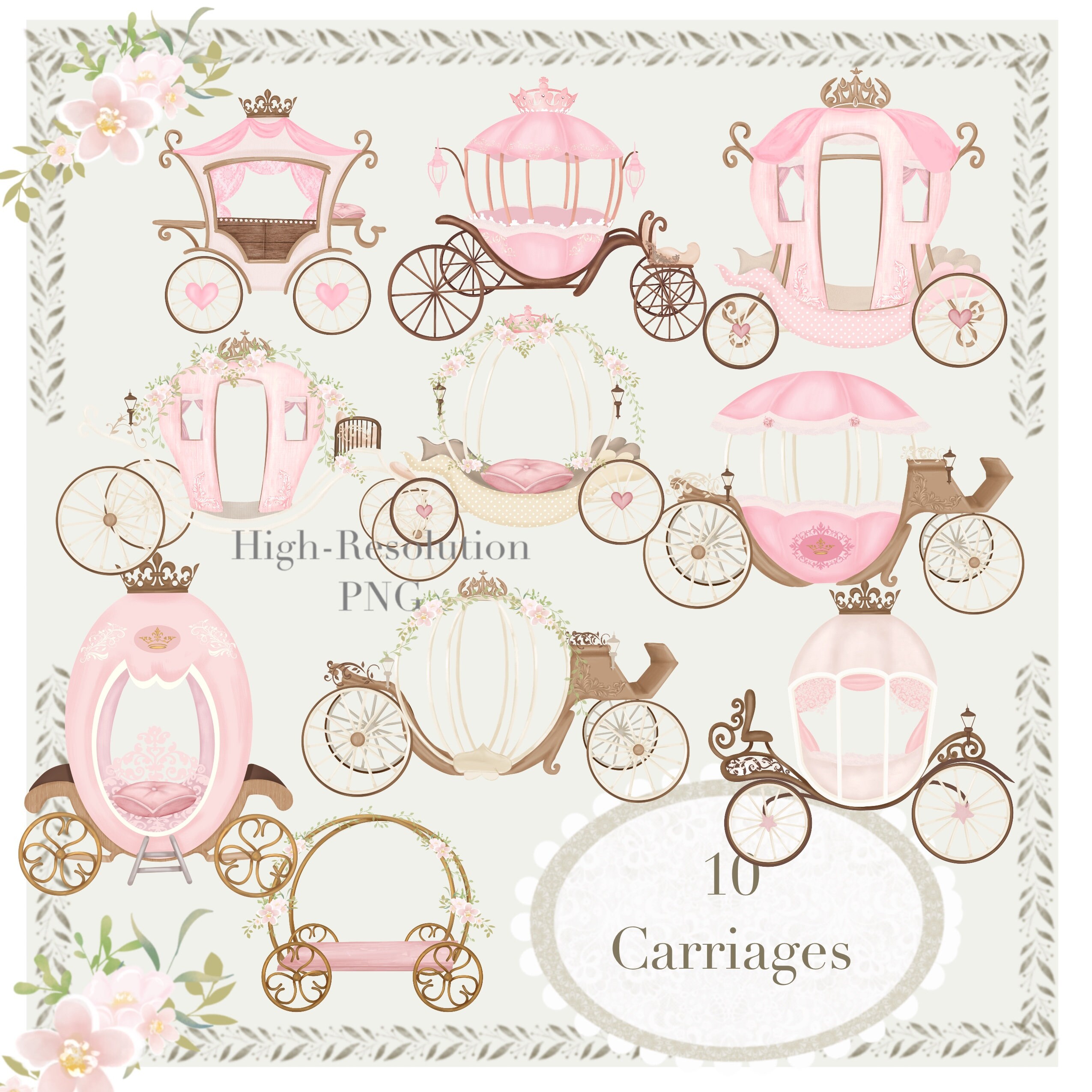 Watercolor Fairytale Carriage Clipart, Princess Carriage Clipart, Royal ...