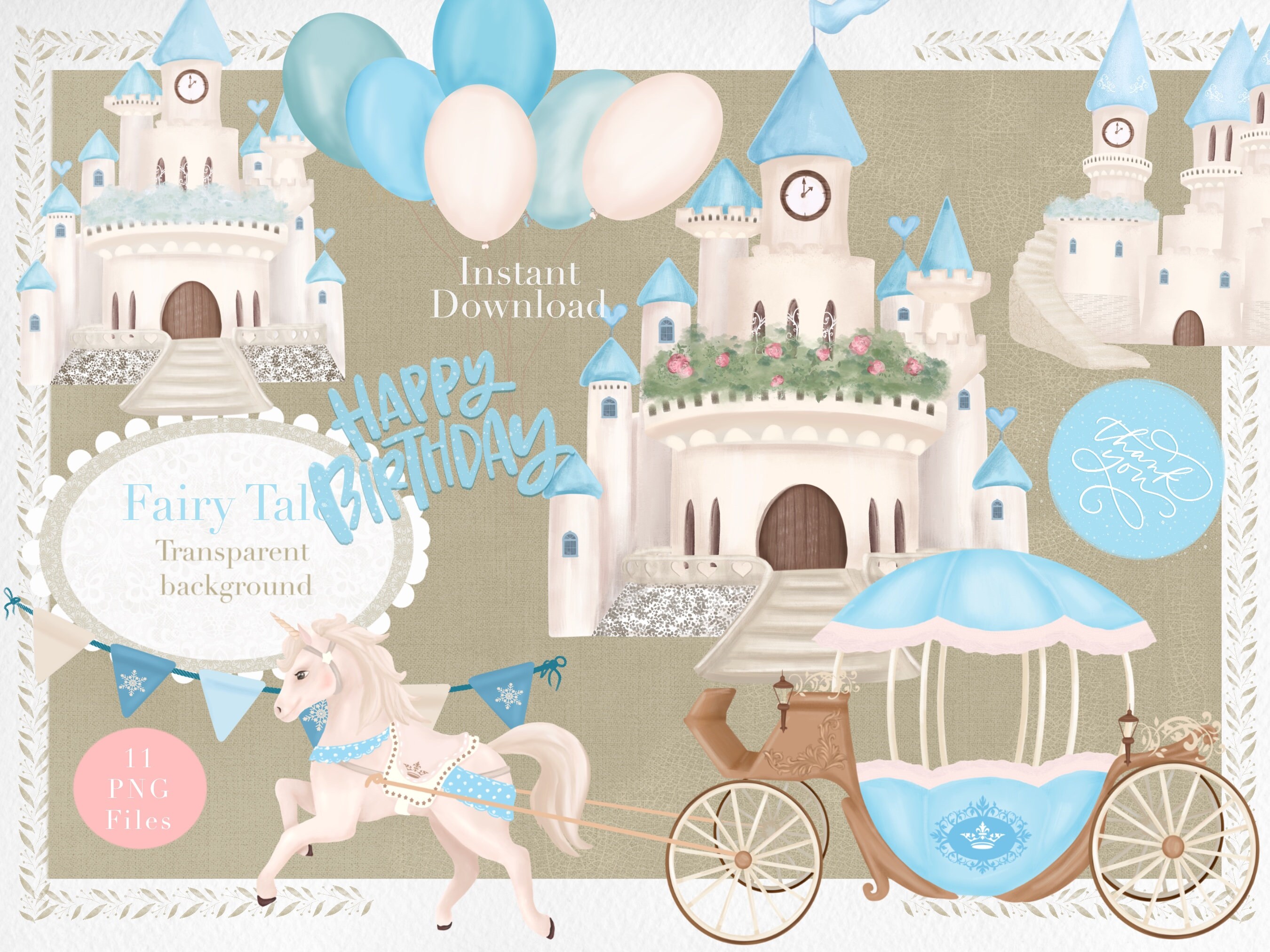 Watercolor Fairy Tale Clipart, Fairytale Castle Clipart, Royal Carriage ...