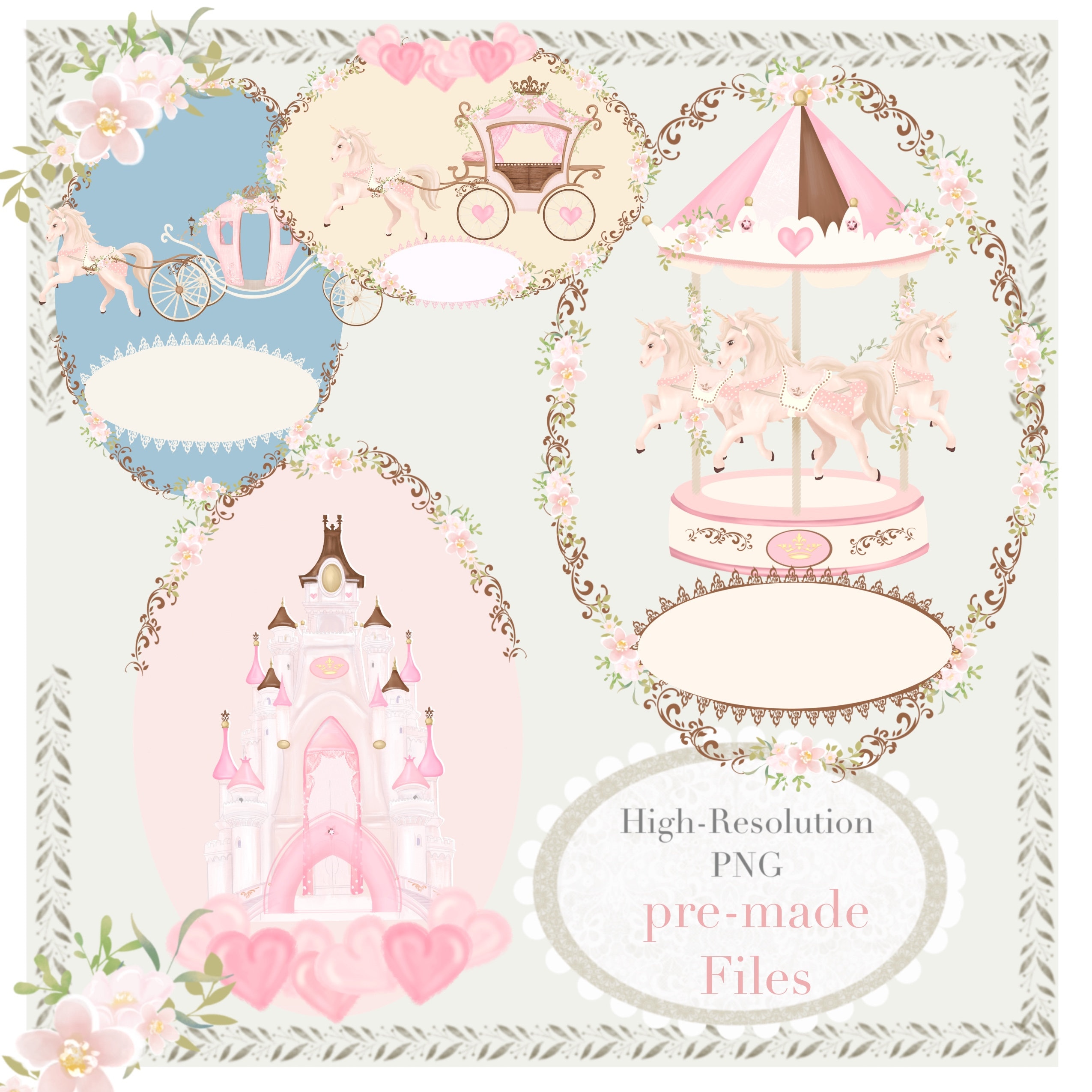 Watercolor Fairy Tale Clipart, Fairytale Castle Clipart, Royal Carriage ...