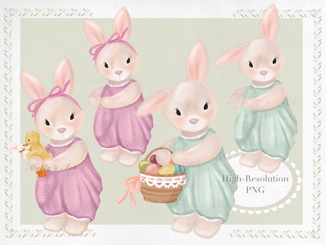 Easter Bunny Clipart Instant Download , Cute Rabbit PNG, Rabbit Bunny ...