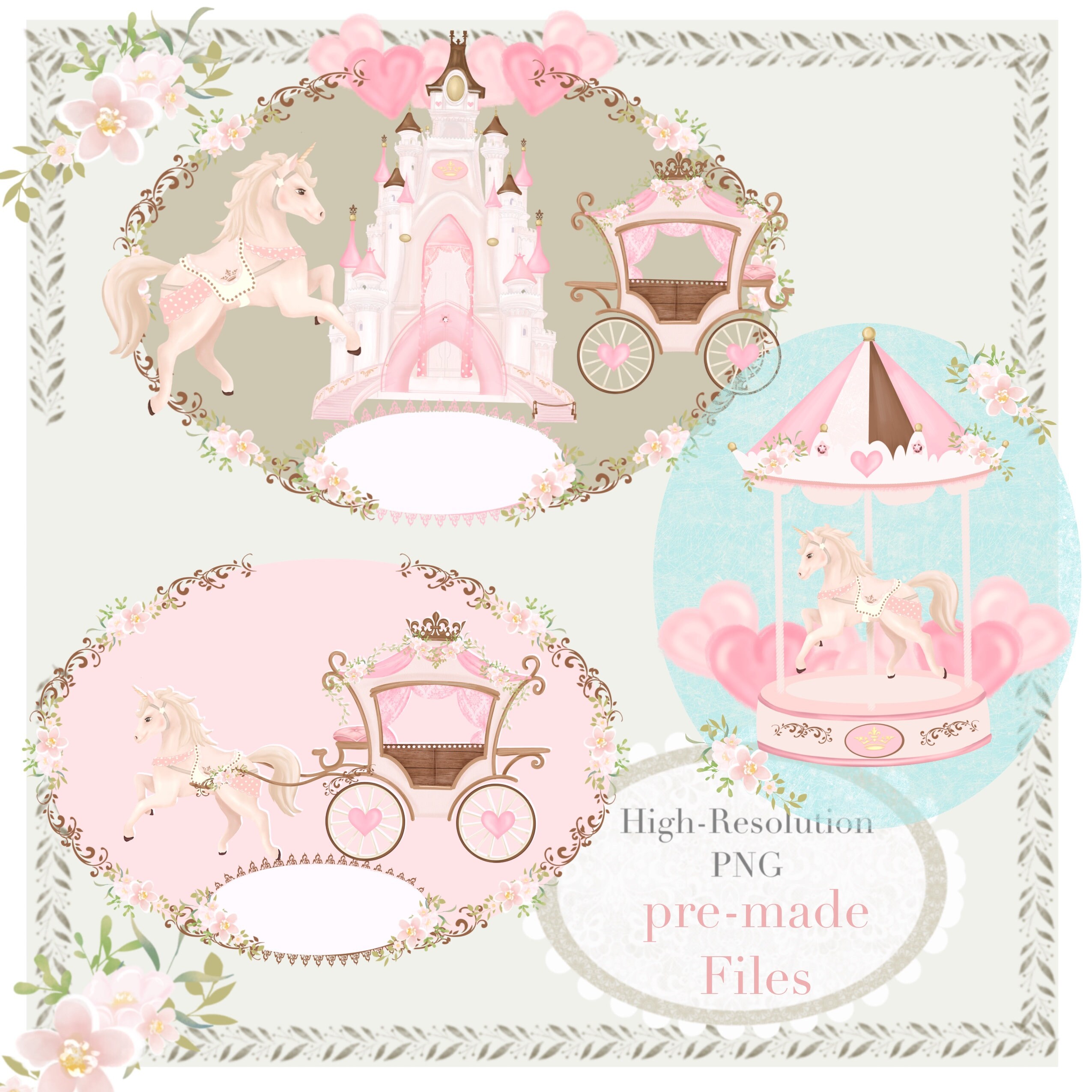 Watercolor Fairy Tale Clipart, Fairytale Castle Clipart, Royal Carriage ...