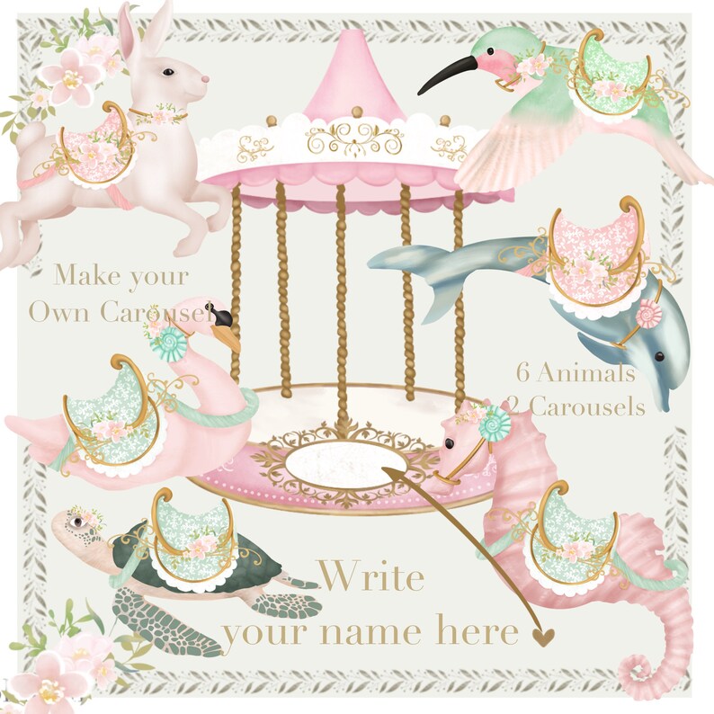 Carousel Watercolor Clipart, Carousel Animals , Carousel Nursery Art ...