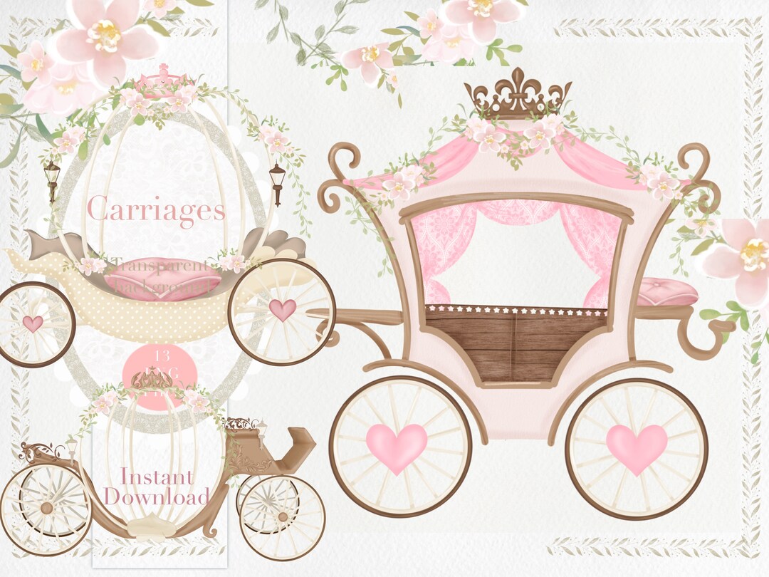 Watercolor Fairytale Carriage Clipart, Princess Carriage Clipart, Royal ...