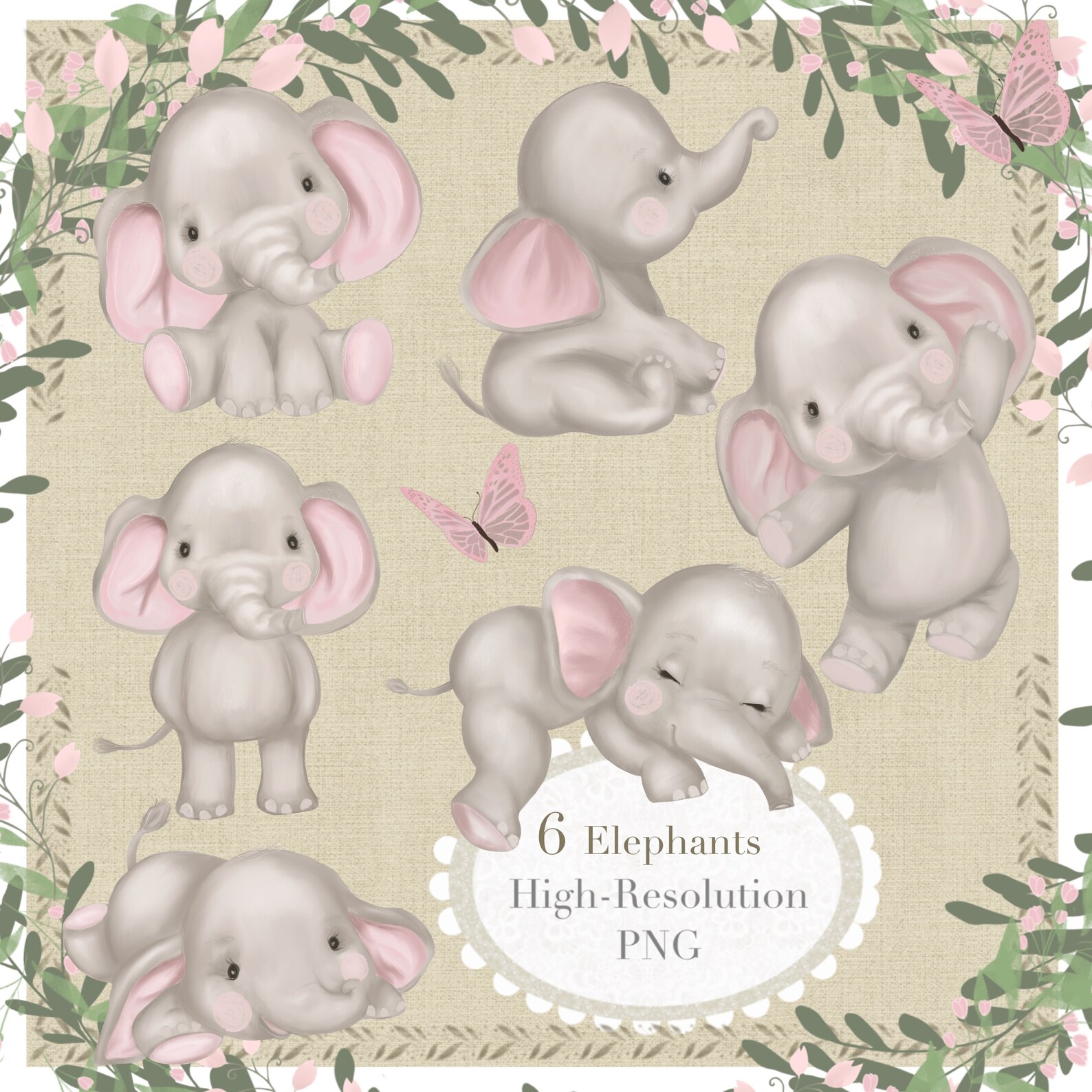 Baby Elephant Clipart Pink Watercolor Elephant Pngkids - Etsy