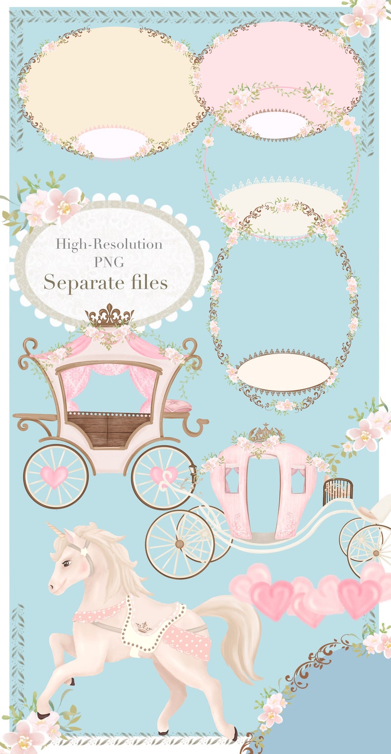 Watercolor Fairy Tale Clipart, Fairytale Castle Clipart, Royal Carriage ...