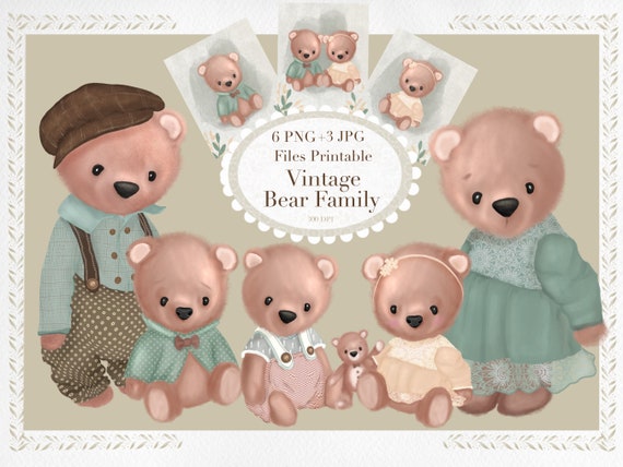Bear Family Clipart Vintage Bear Family PNG Nursery Art | Etsy