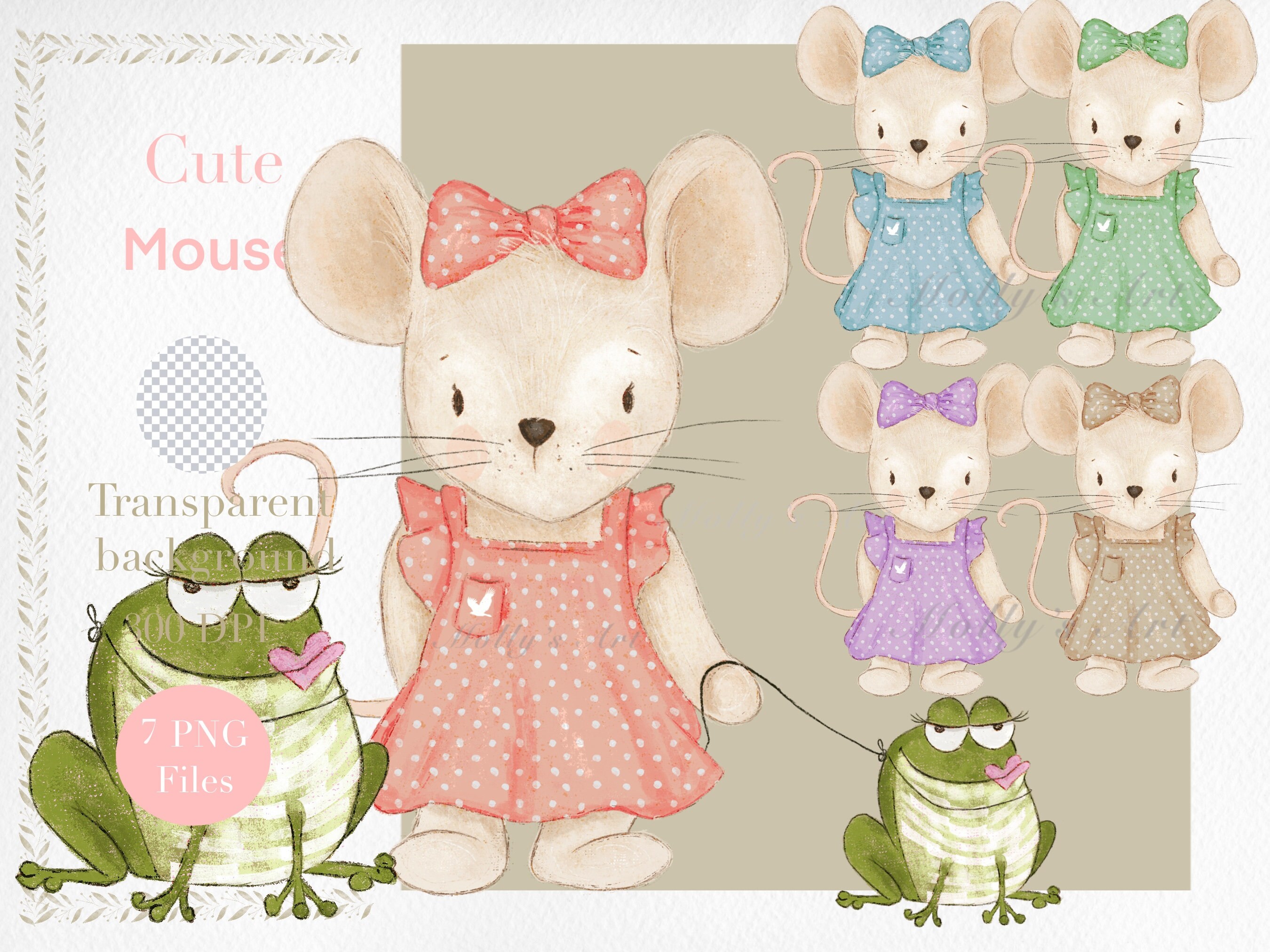 Cute Mouse Clipart, Watercolor Mouse Frog,illustration Graphic Girl ...