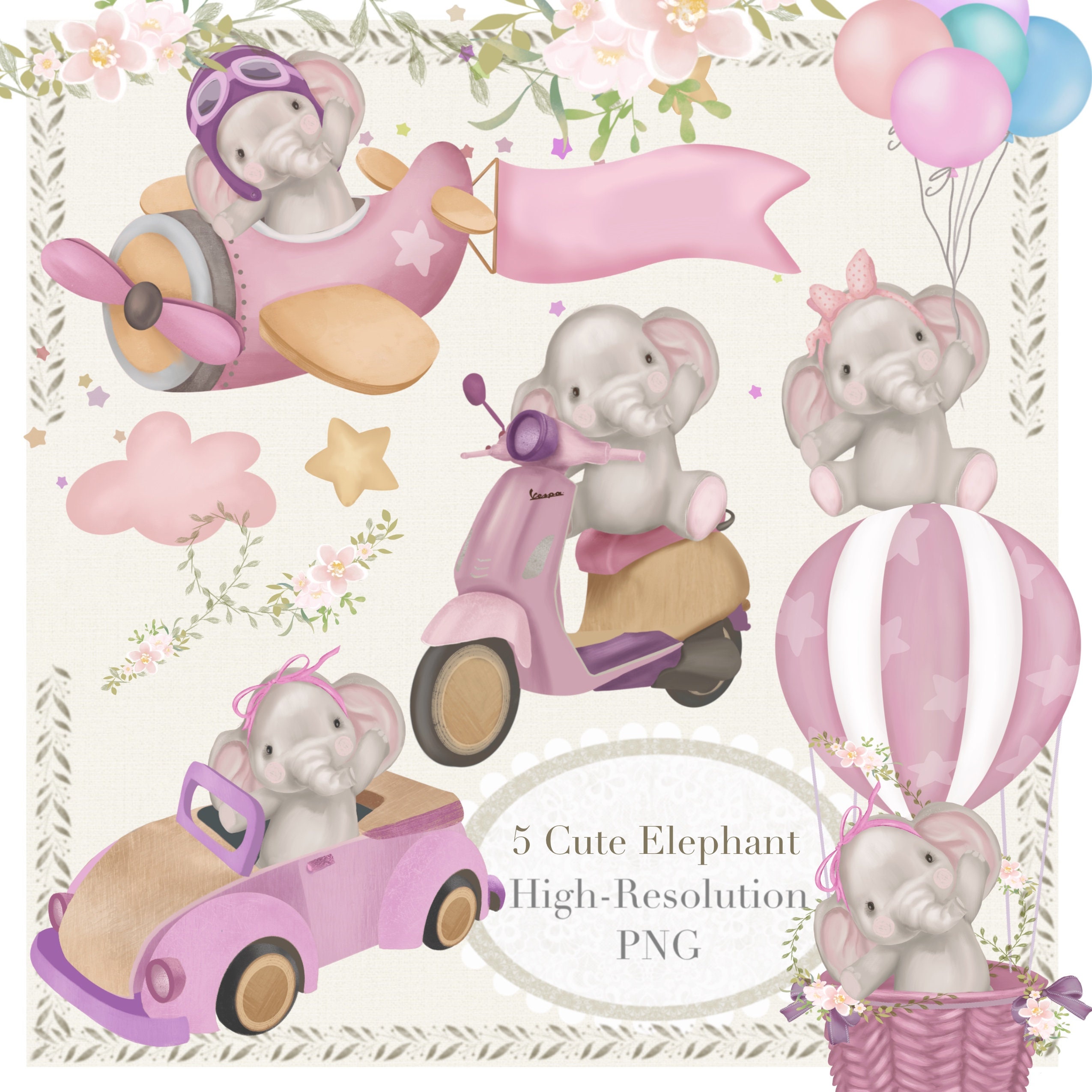 Baby Elephant Clipart, Pink Watercolor Elephant Png,kids Clipart ...