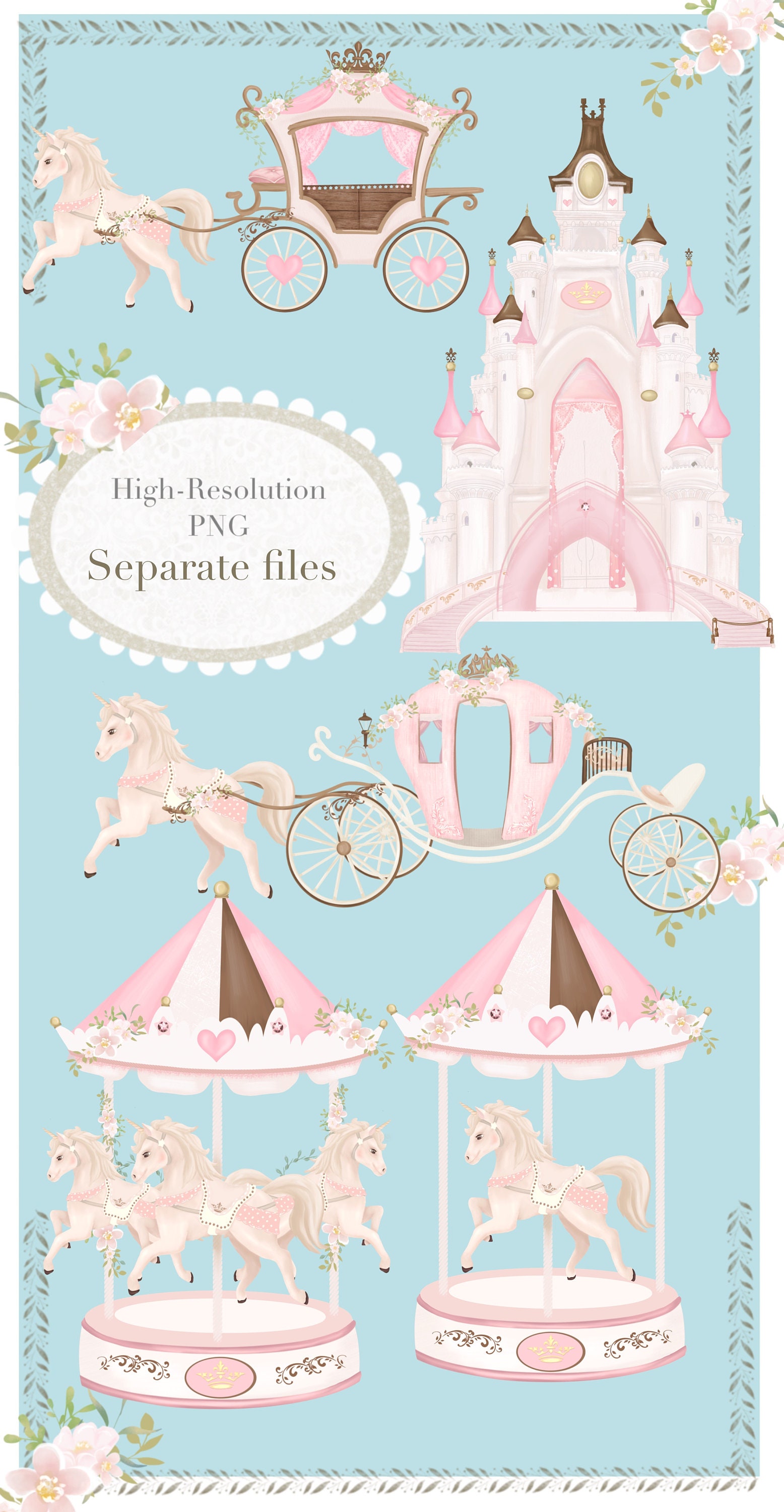 Watercolor Fairy Tale Clipart, Fairytale Castle Clipart, Royal Carriage ...