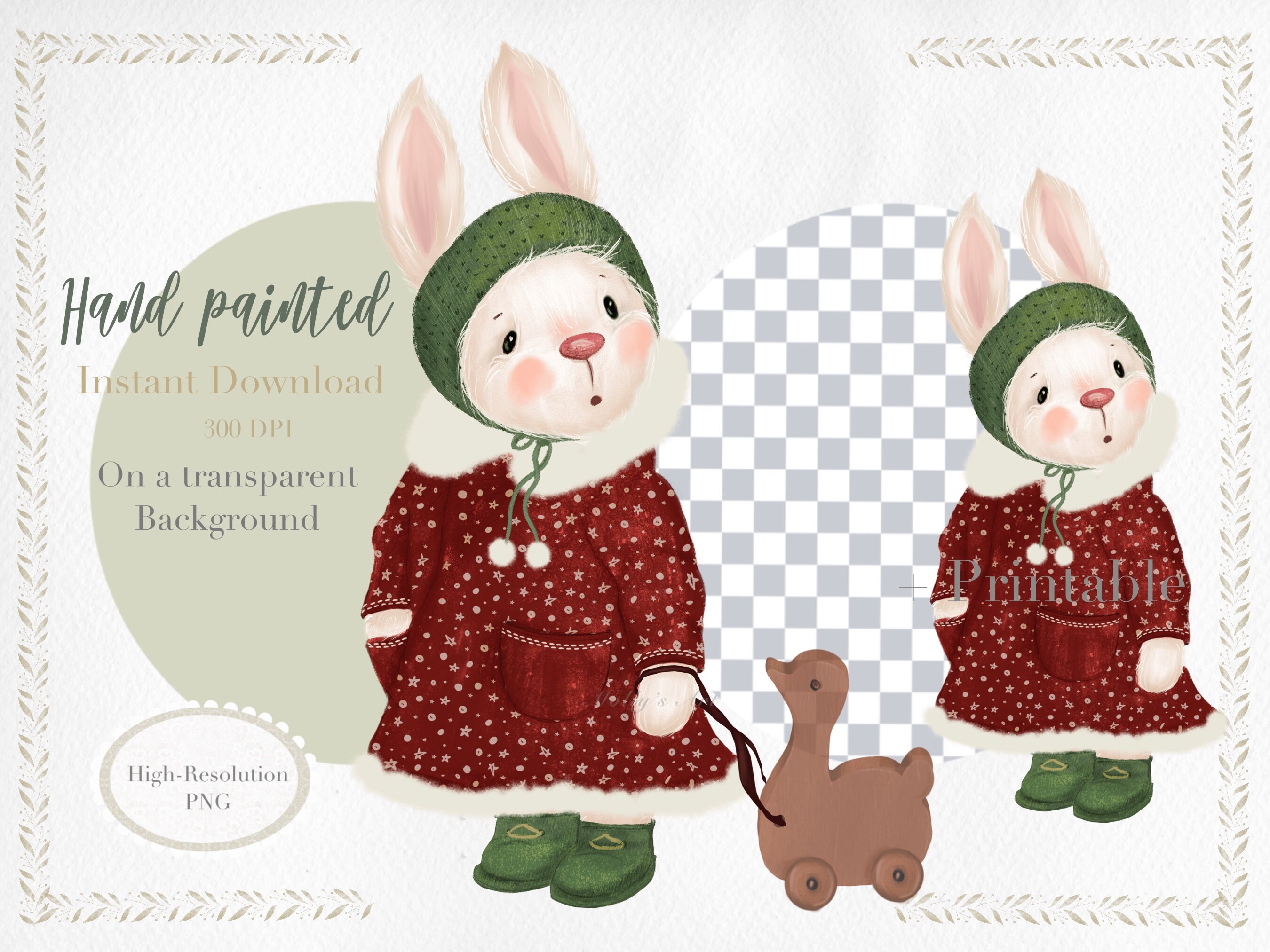 Cute Bunny Clipart,bunny Png,rabbit ,winter Watercolour ,birthday ...