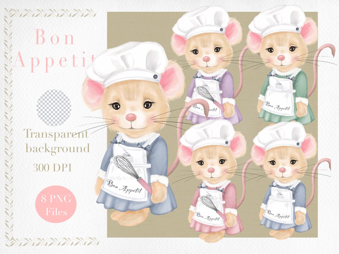 Baking Clipart, Hand Drawn Mouse,chef Kitchen Illustration,watercolor ...