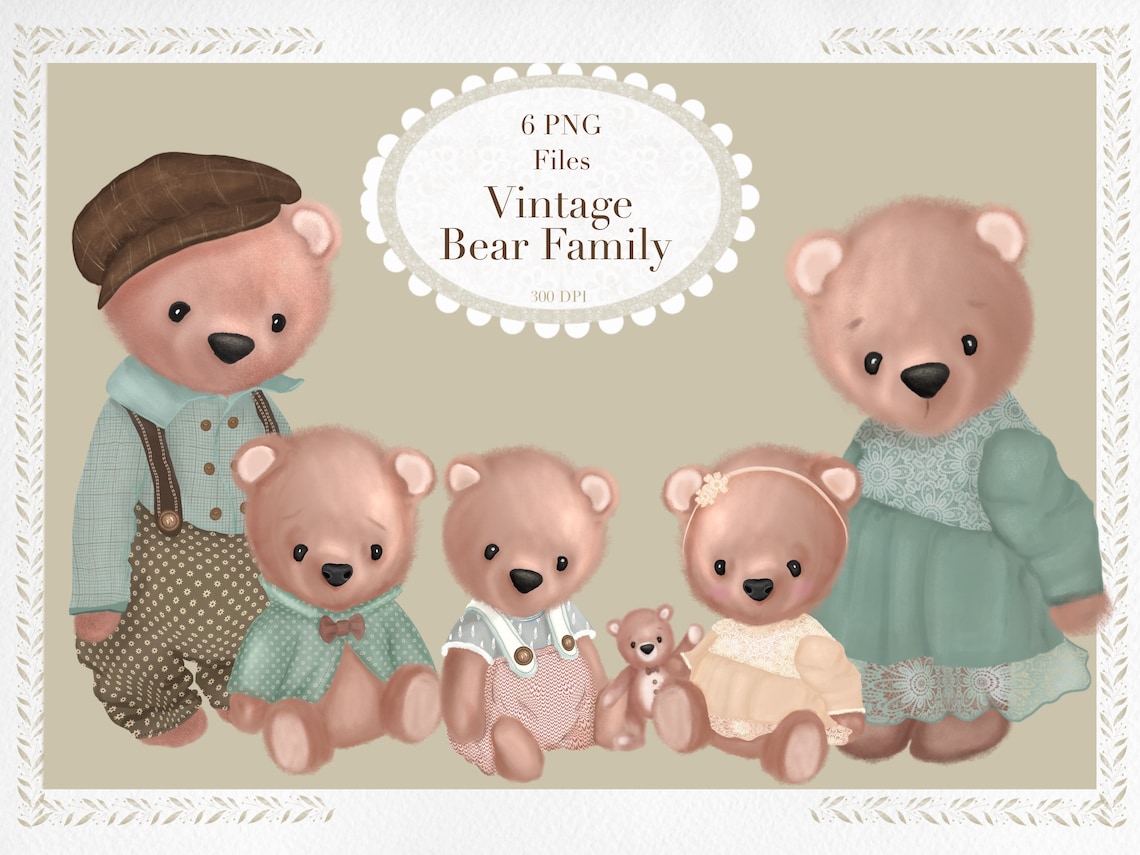 Bear Family Clipart Vintage Bear Family PNG Nursery Art | Etsy