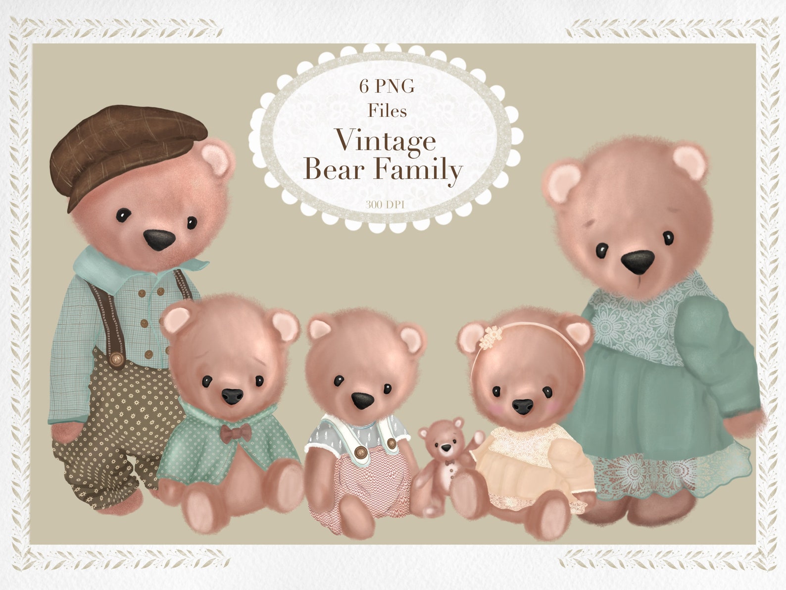 Bear Family Clipart, Vintage Bear Family PNG, Nursery Art, Instant ...