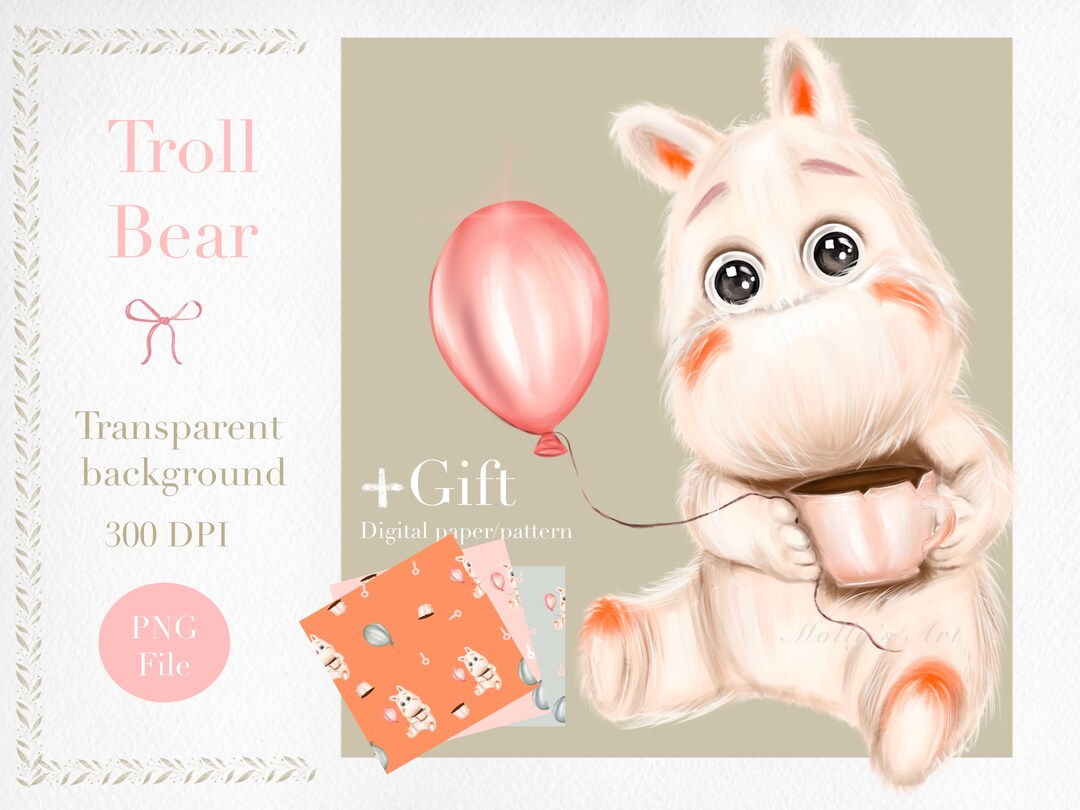 Troll Bear PNG,JPEG transparent Background.instant Download.45005400 ...