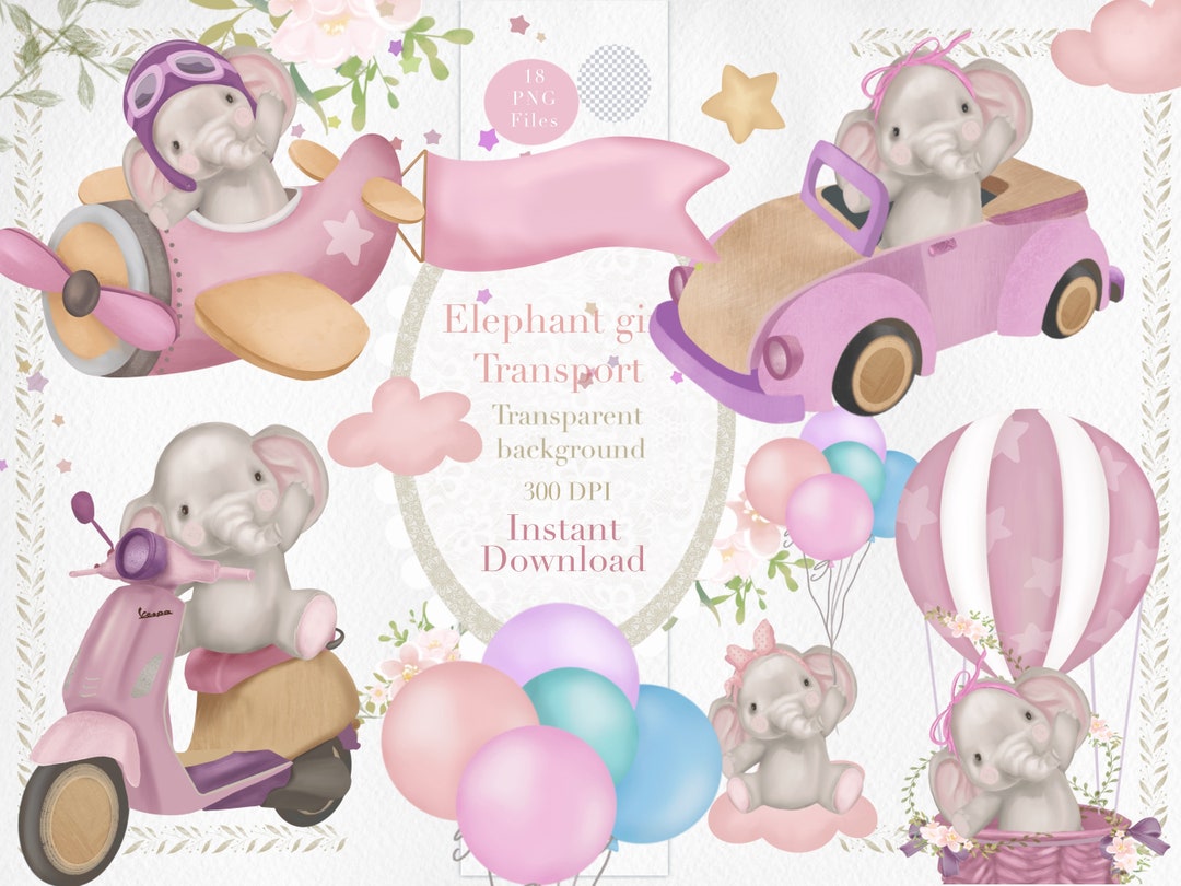 Baby Elephant Clipart, Pink Watercolor Elephant Png,kids Clipart ...