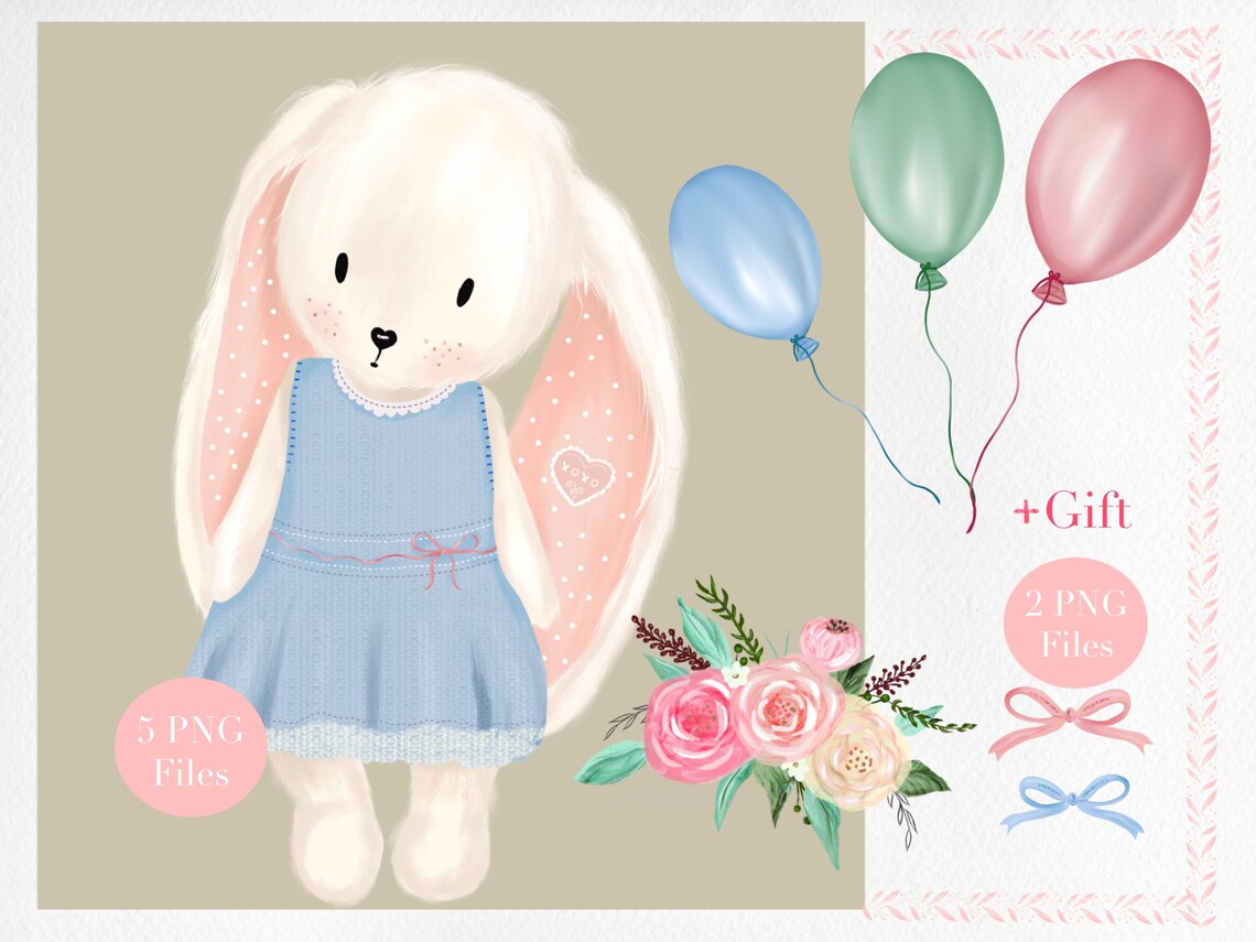 Cute Bunny Clipart,bunny Png,rabbit Clipart, Baby Shower,birthday ...