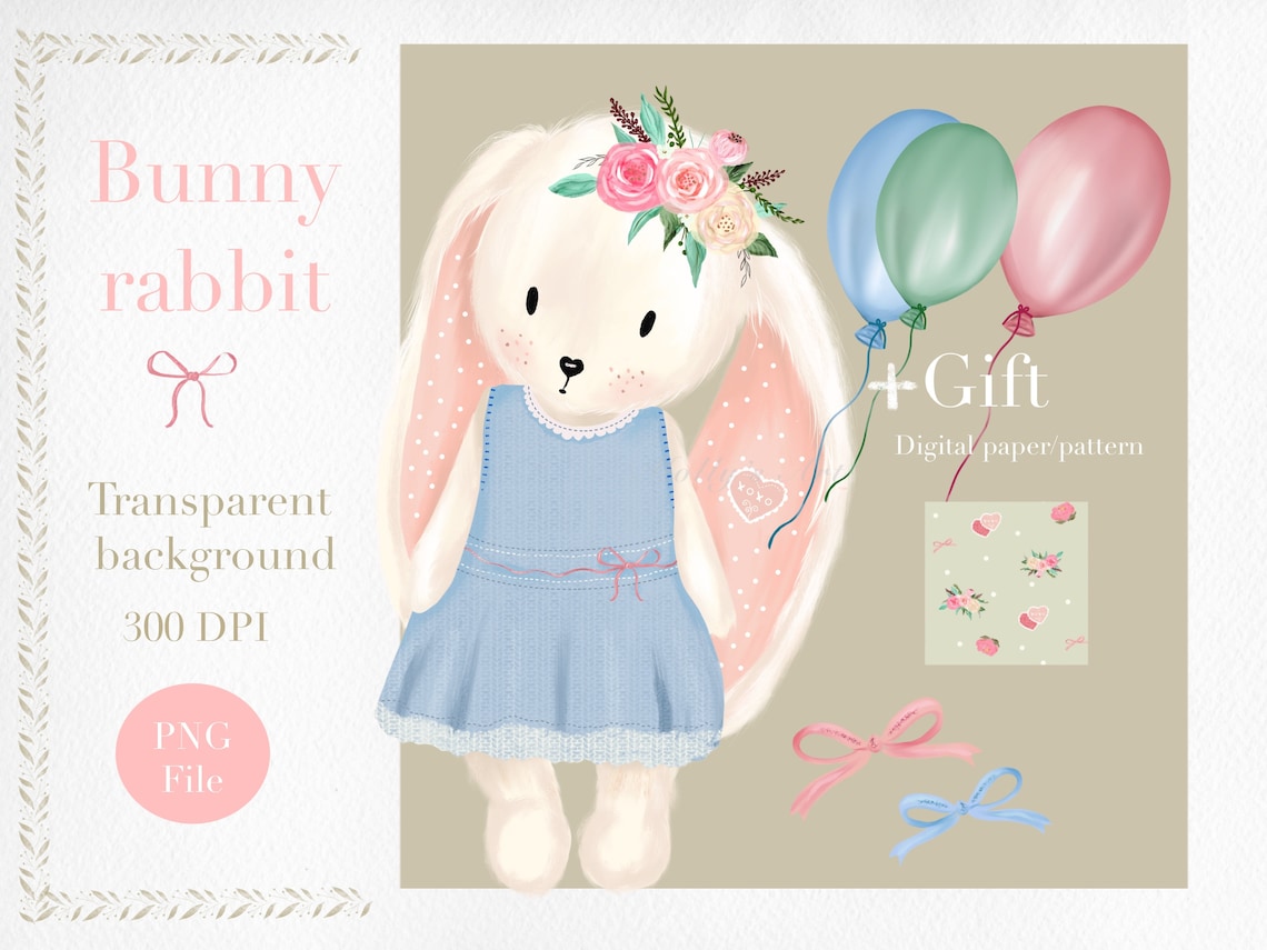 Cute Bunny Clipart,bunny Png,rabbit Clipart, Baby Shower,birthday ...