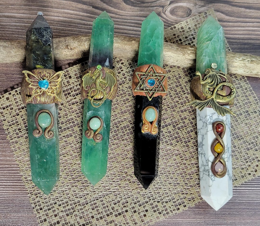 Crystal Double Tower Wands/ Double Point Wands/ Crystal Stone Halloween ...