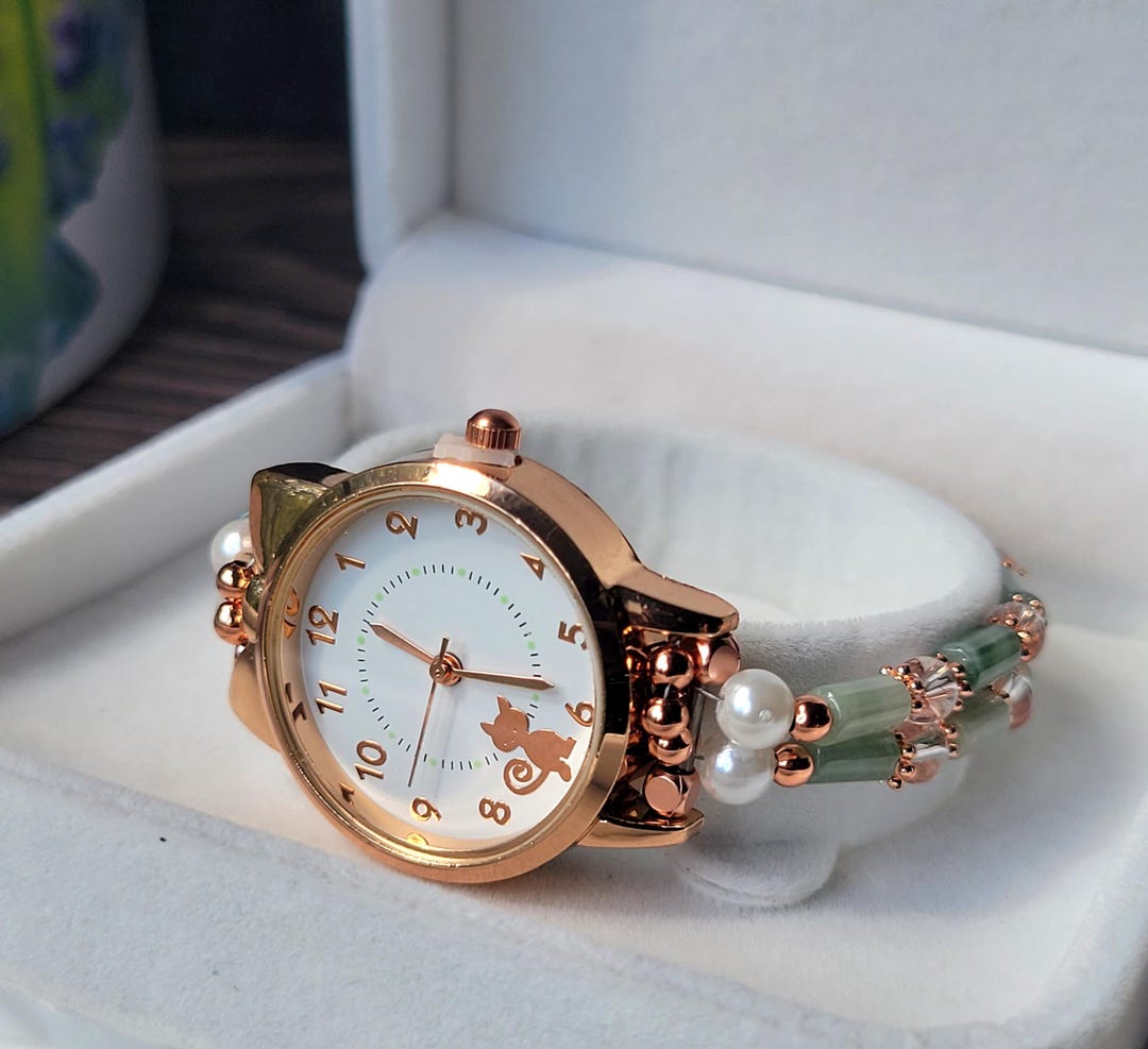 Women’s Rose Gold Cat Watch – Quartz Bracelet Style With Moss-in-snow ...