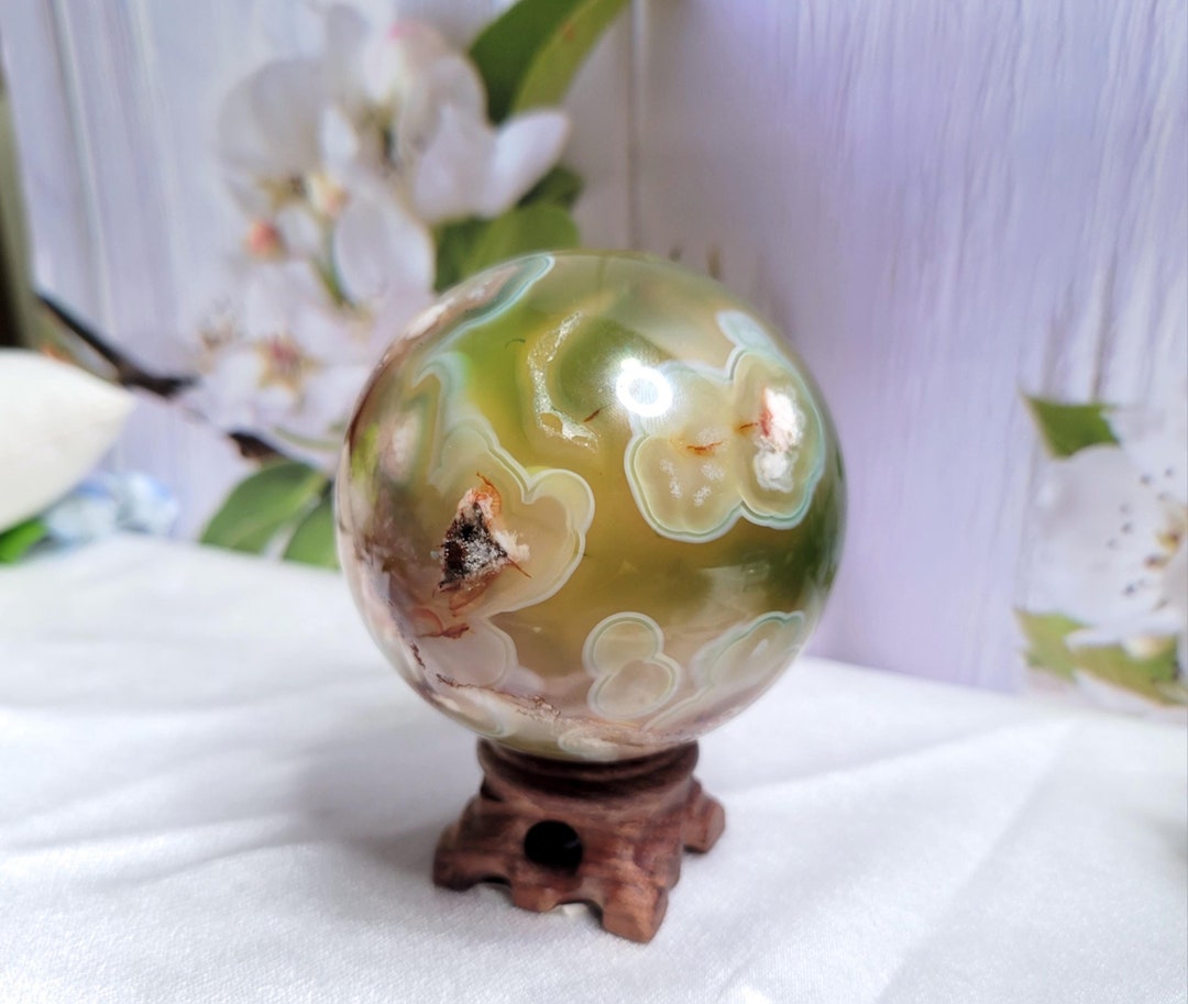 Green Sakura Flower Agate Sphere: Natural Crystal (73mm) - Etsy