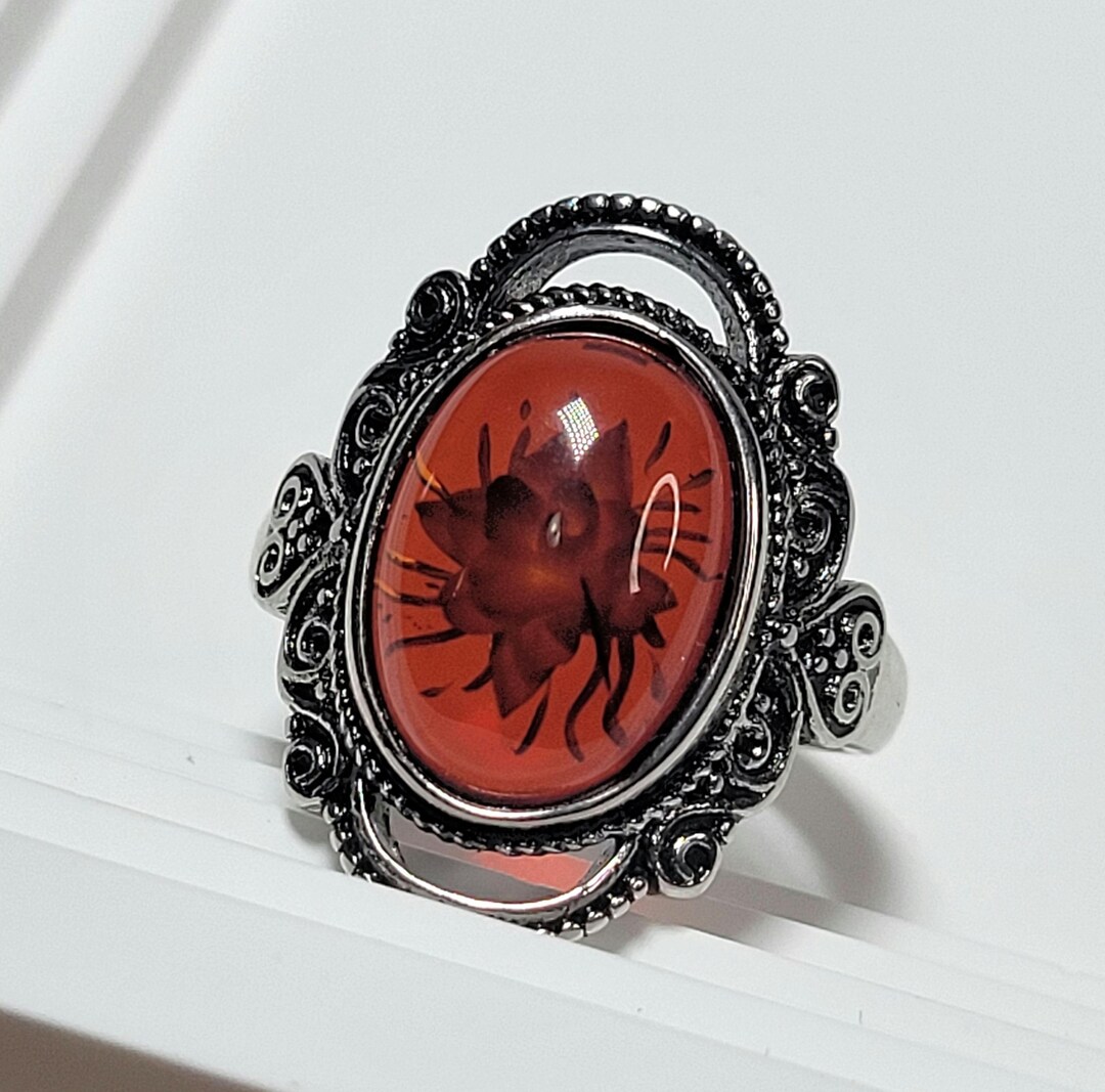 Blood Amber Crystal Gemstone Ring/ Vintage Blood Amber W/ Embedded ...