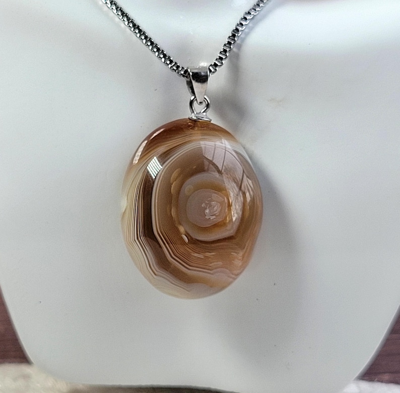 Banded Botswana Agate Necklace: Rose Petal Oval Pendant, Sterling ...