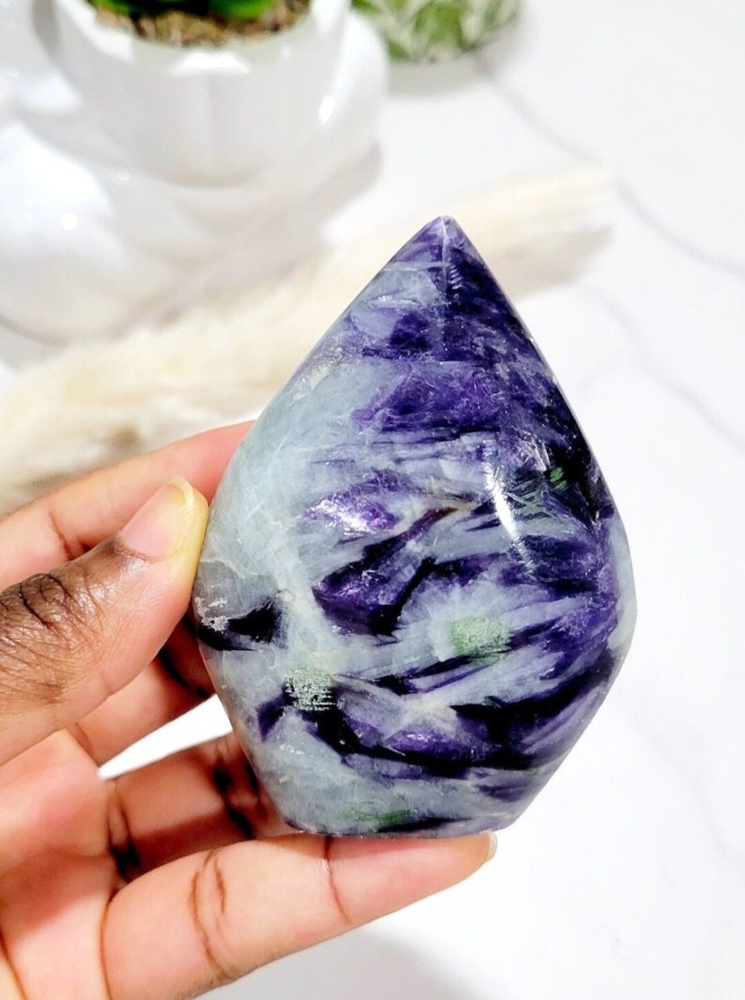 Purple Mica Crystal Teardrop: Sparkling Free-form Gemstone (8.25cm) - Etsy
