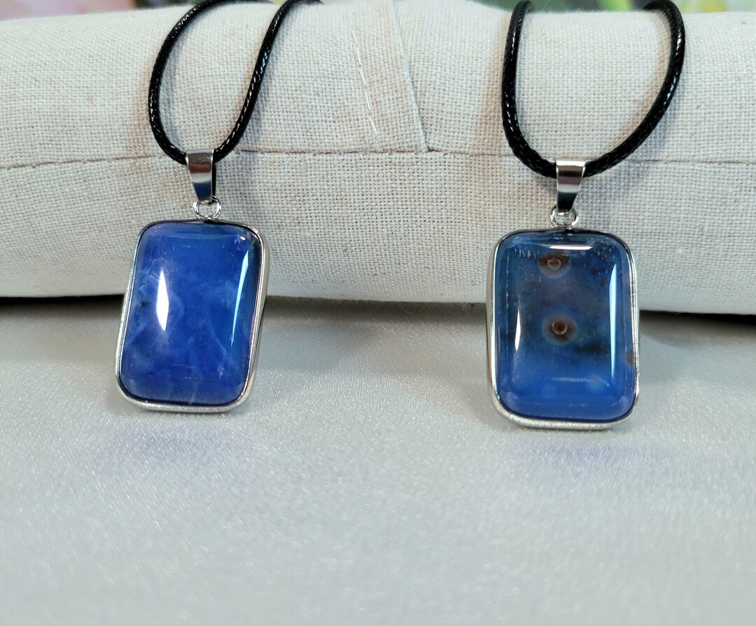 Blue Agate Square Shape Crystal Stone Pendant/ Agate Pendant W/18 ...