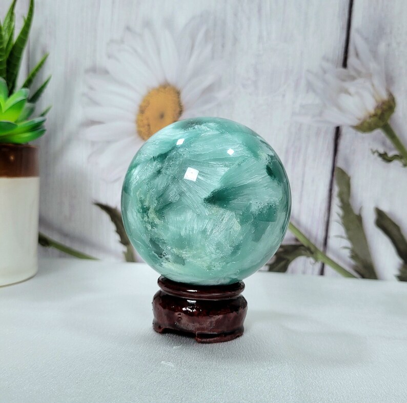 Alabaster Stone Crystal Sphere/gorgeous Blue-green Alabaster Snowflake ...
