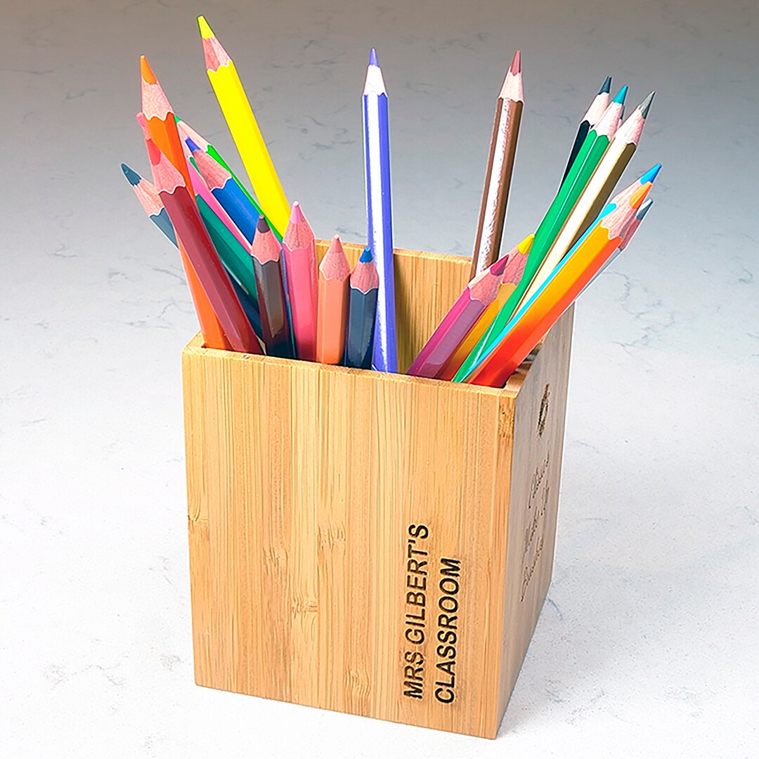 Personalised Pen Pot Engraved With Teachers Name. Bamboo Desk Organiser ...
