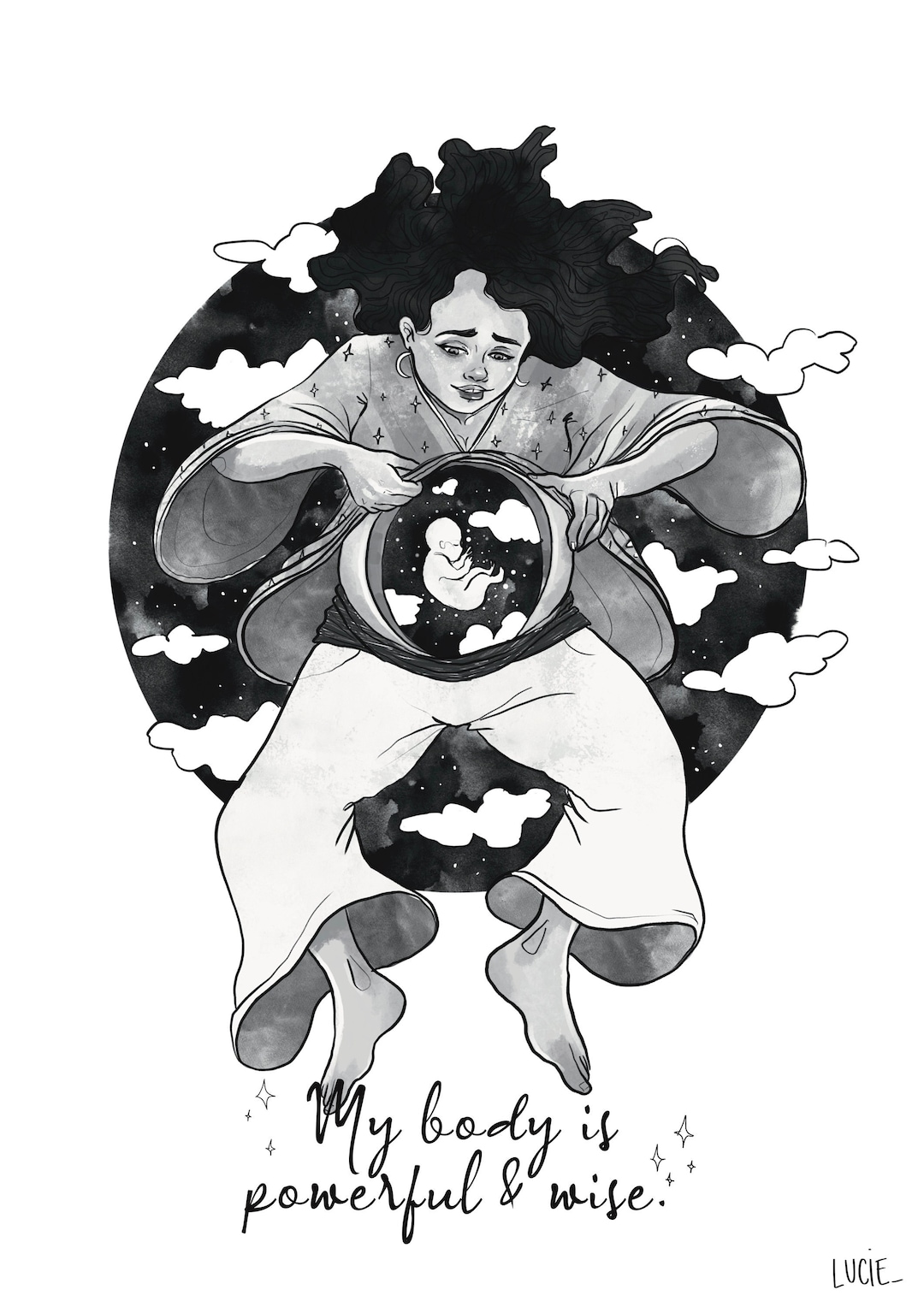 Black & White Illustration Pregnancy / Pregnant Woman / Birth / Baby ...