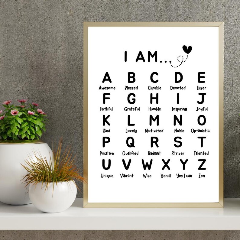 Inspirational Alphabet Art Print: Positive Affirmations (digital ...